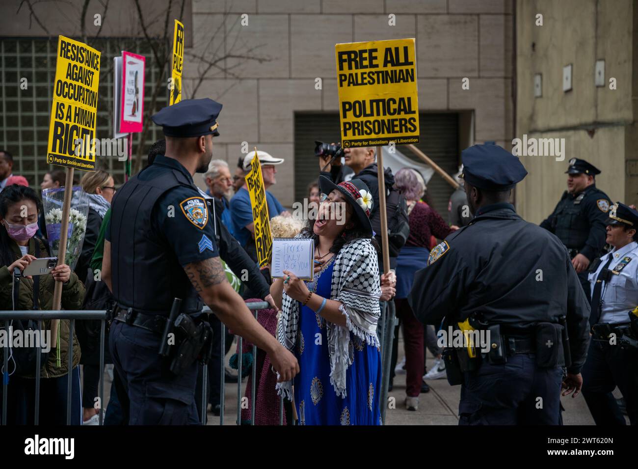 Pro-Palestinian activists gather outside the United States mission to ...