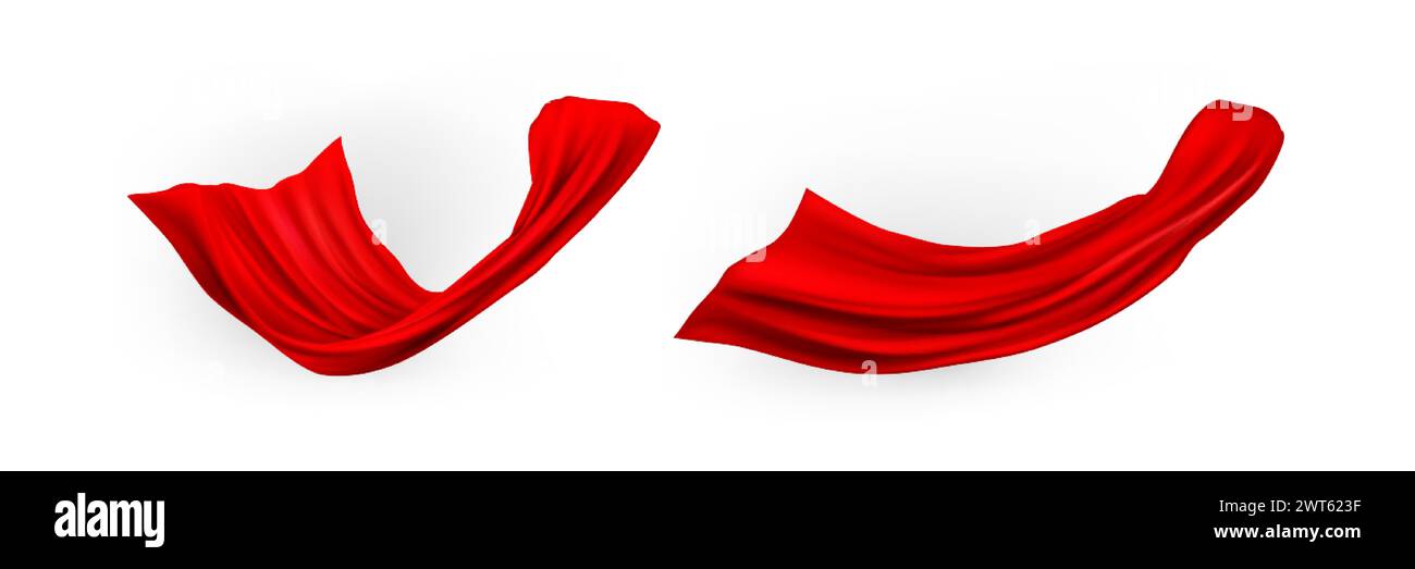 Red superhero cloak set isolated on white background. Vector realistic ...