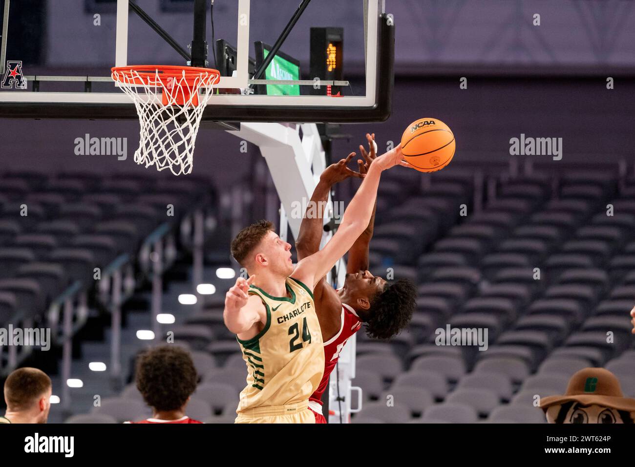 FORT WORTH, TX - MARCH 15:Charlotte 49ers forward Igor Milicic Jr. (24) blocks a shot during the ...