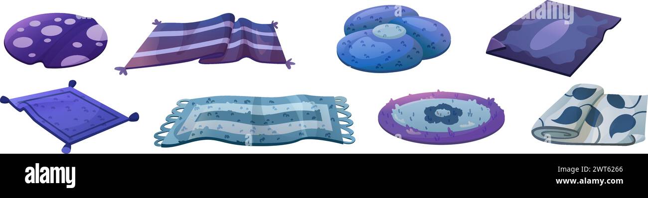 Blue carpet of different shape and size with pattern. Cartoon vector ...