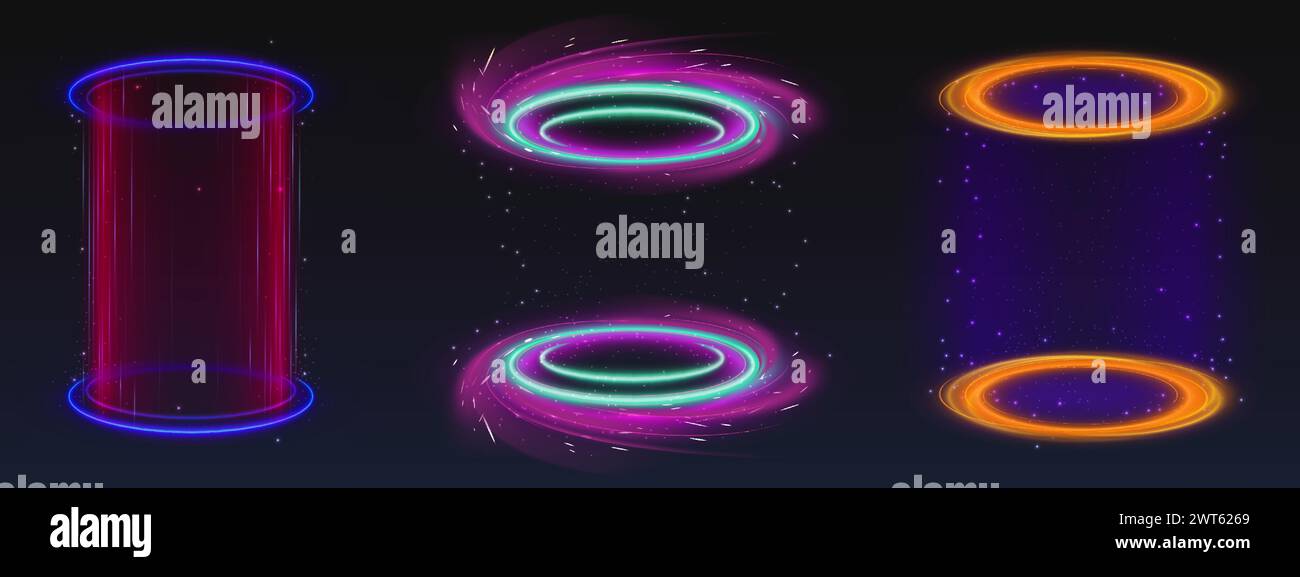 Magic neon glow portal for game ui design. Realistic vector circle ...
