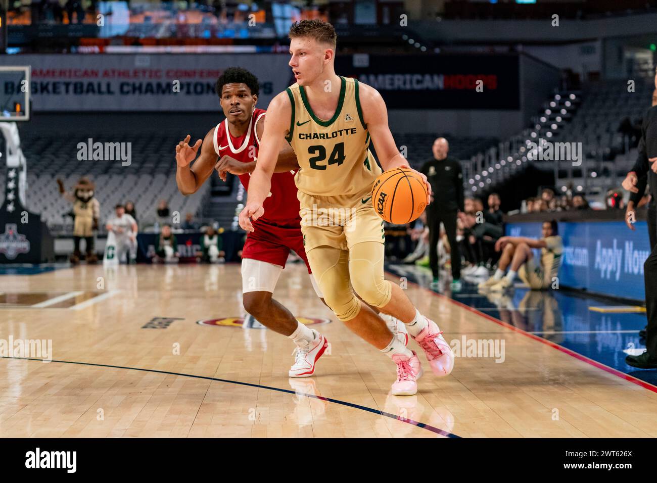 FORT WORTH, TX - MARCH 15: Charlotte 49ers forward Igor Milicic Jr. (24) drives by a Temple Owls ...
