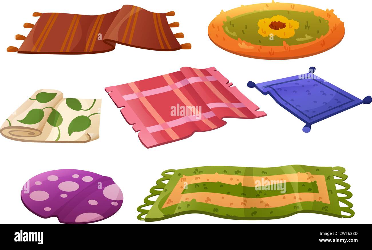 Color carpets set isolated on white background. Vector cartoon ...