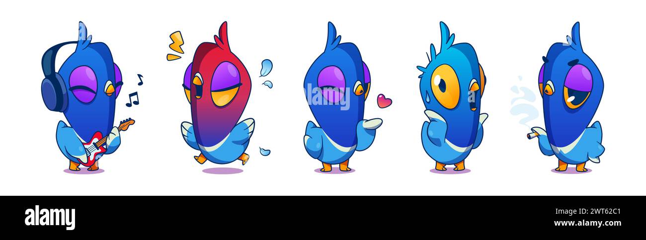 Comic pigeon bird characters set isolated on white background. Vector ...