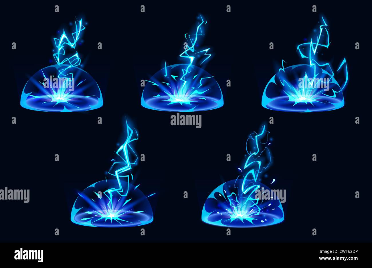 Lightning hit ground or floor with burst vfx effect, light ball and ...