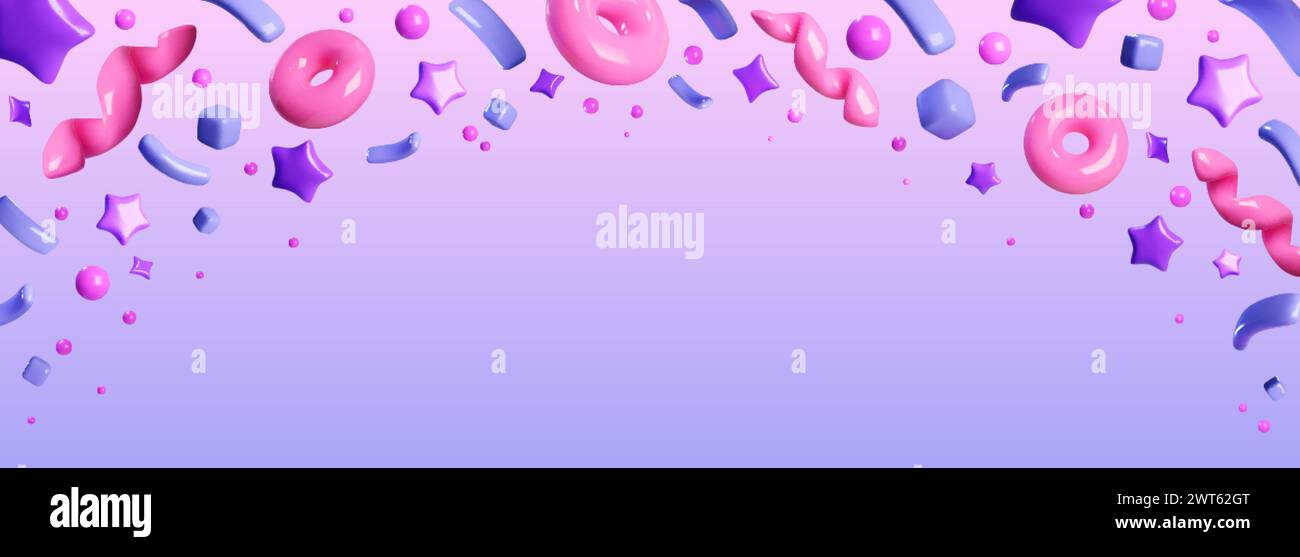 Pink and purple confetti flying in air. Vector realistic illustration ...