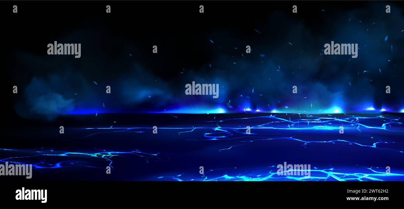 3d blue crack effect and fire light background. Abstract ignite energy ...