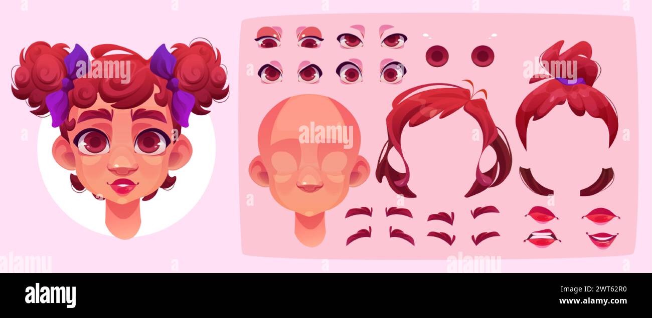 Little girl face construction kit with eye and lip shapes and positions ...