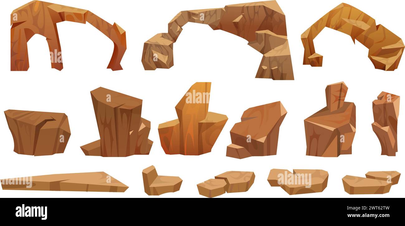 Big desert stone piles and cliff. Cartoon vector illustration set of ...