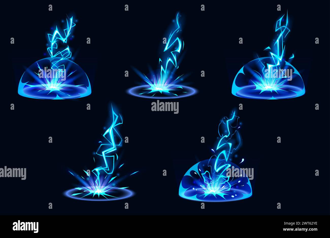 Lightning hit ground or floor with burst vfx effect, light ball and ...