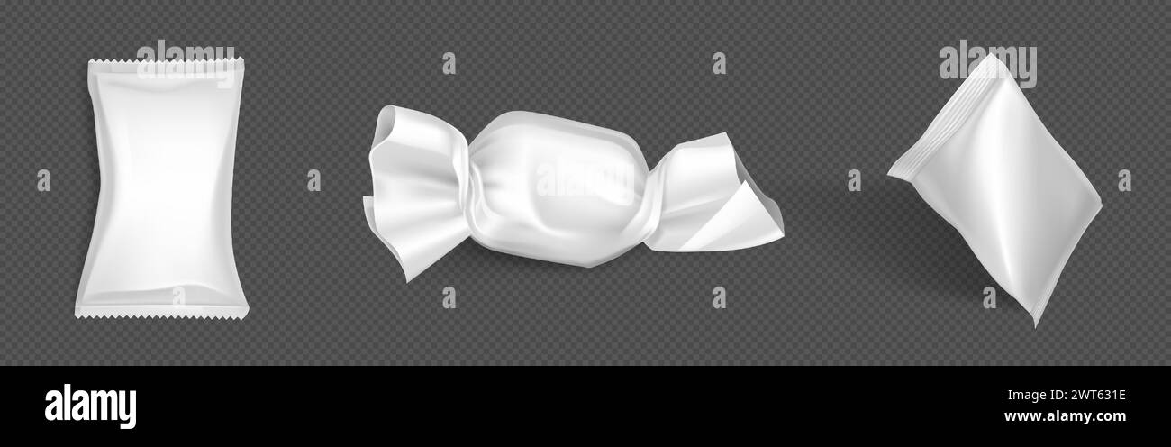 Candy wrapper mockup. Realistic 3d vector illustration set of sweet ...