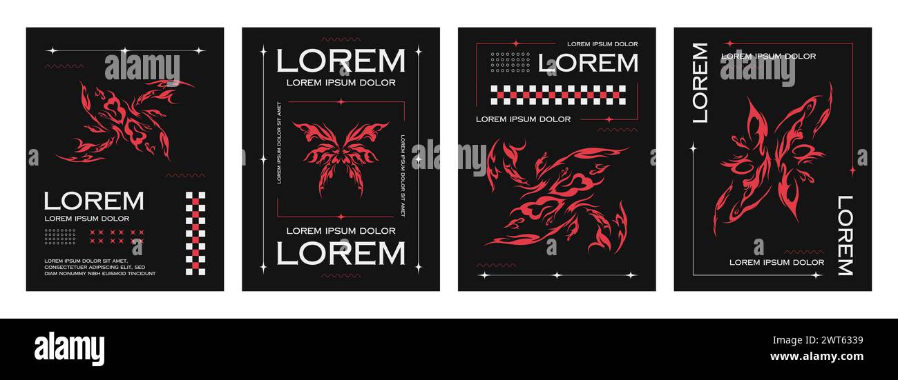 Retro futuristic boho aesthetic banners set. Vector realistic ...