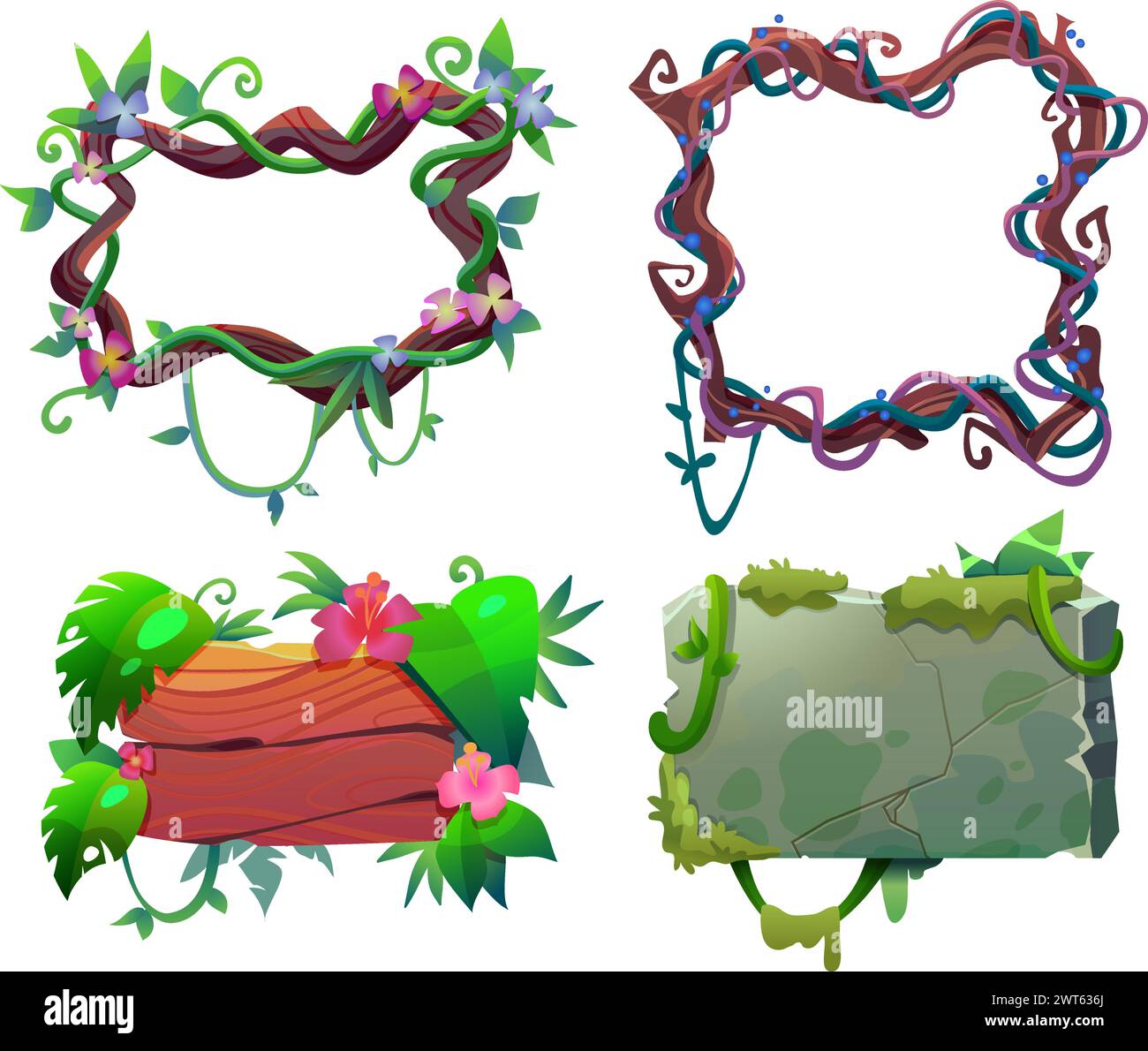 Jungle frame and border plate cartoon game ui design collection with ...