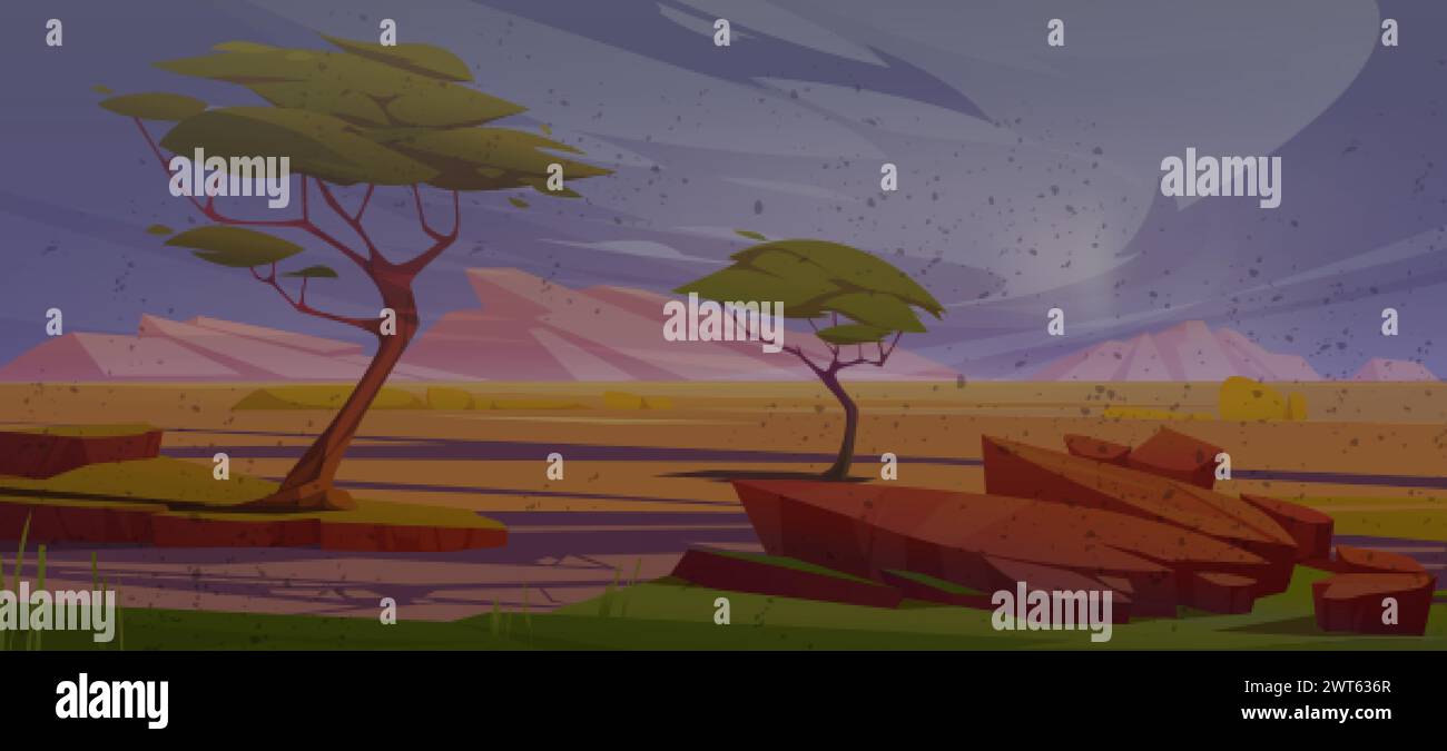 Western desert landscape during sandstorm. Cartoon vector illustration ...