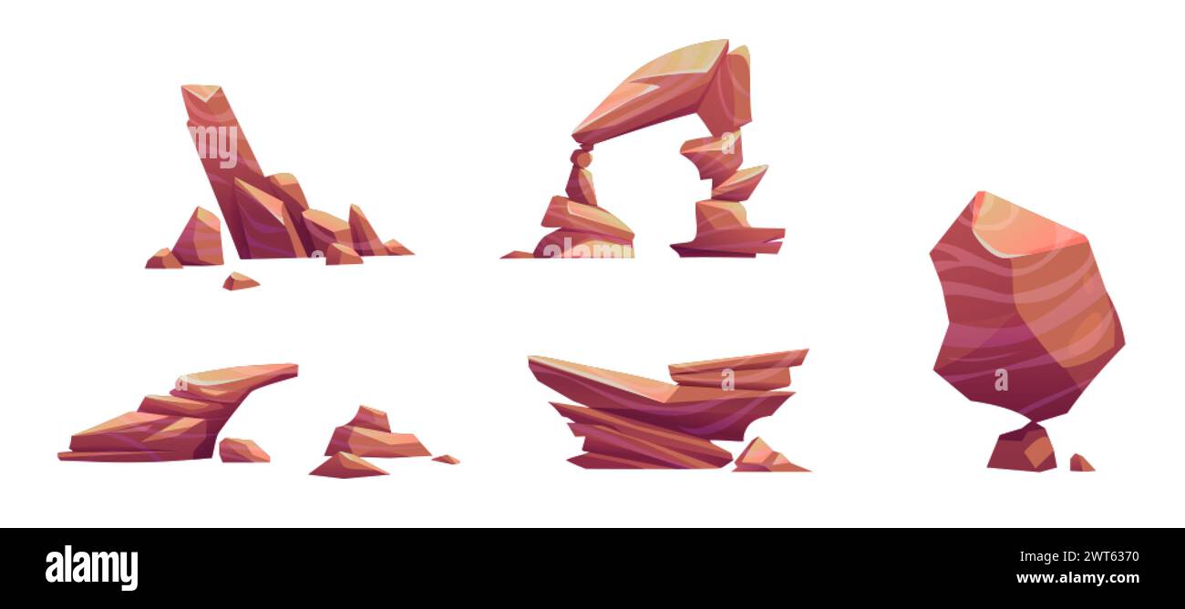 Big desert stone piles and cliff. Cartoon vector illustration set of ...