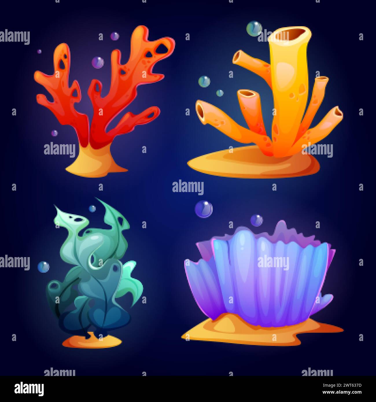 Seaweed and coral cartoon set. Vector illustration collection of ...