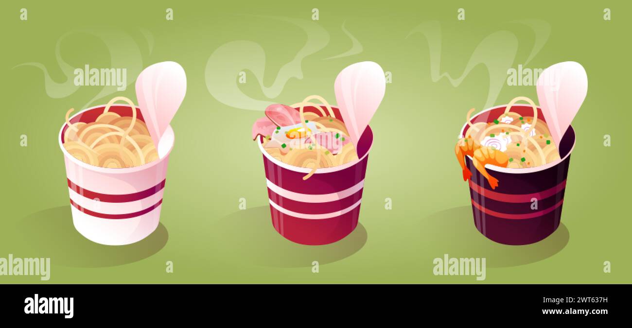 Instant noodle cups isolated on background. Vector cartoon illustration ...