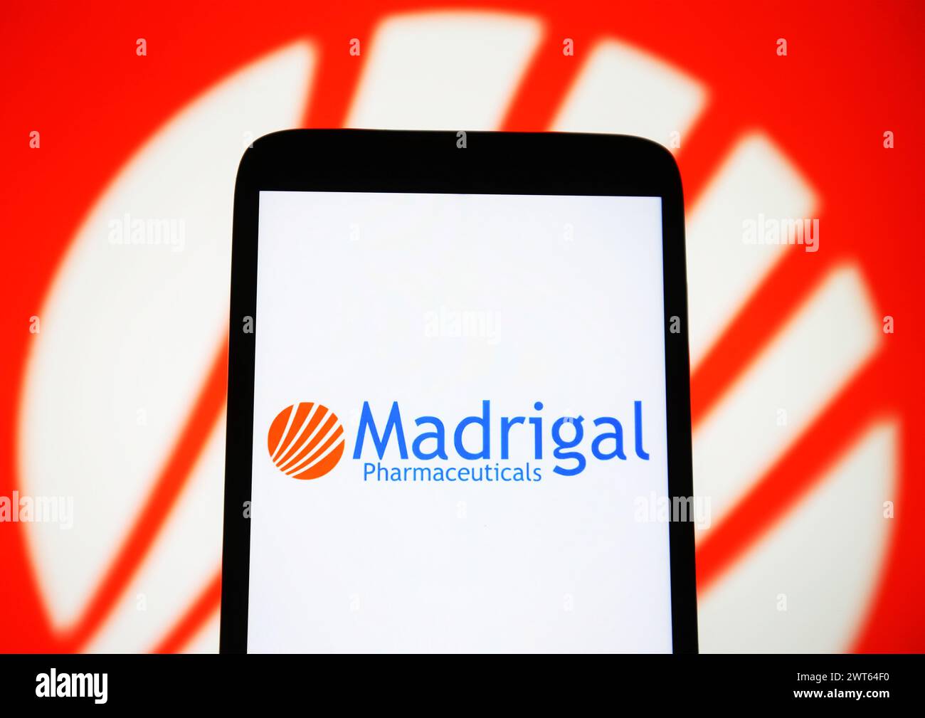 Ukraine. 16th Mar, 2024. In this photo illustration, Madrigal Pharmaceuticals logo is seen on a ...