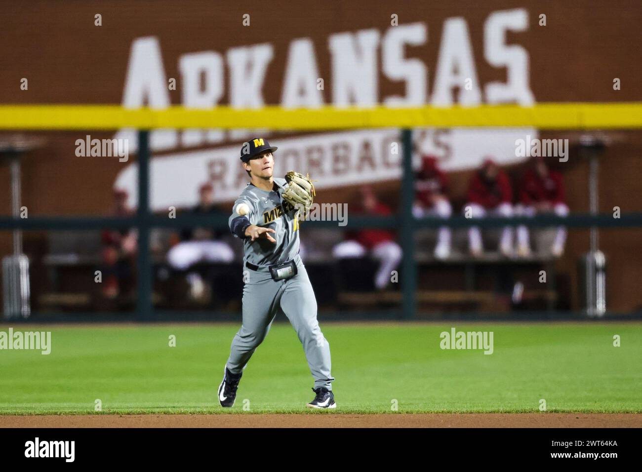 March 15, 2024: Missouri infielder Trevor Austin #19 makes a throw over ...