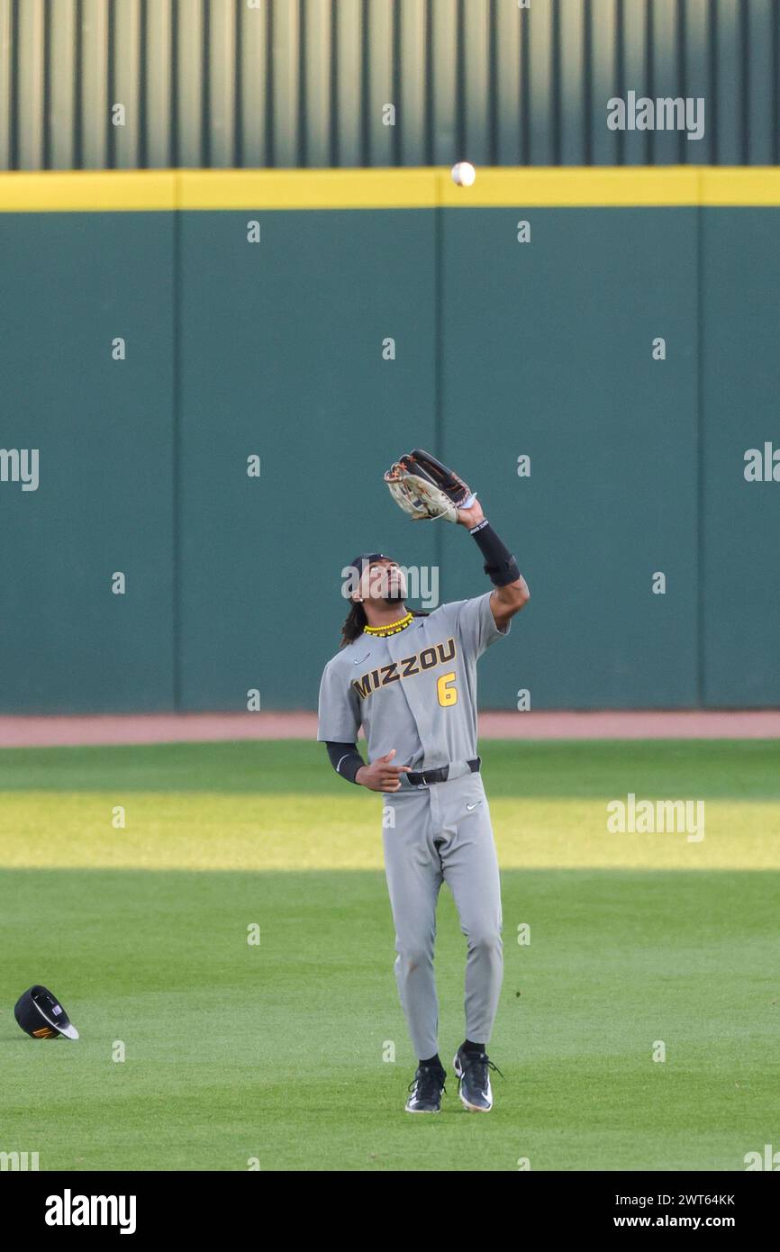 March 15, 2024: Tigers out fielder Jeric Curtis #6 settles under a fly ...
