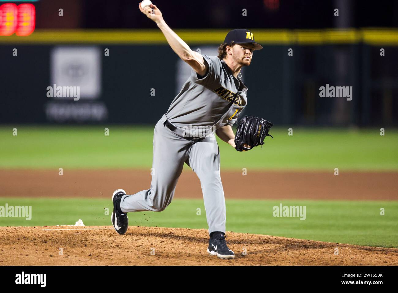 March 15, 2024: Tigers pitcher Jacob Peaden #13 in action on the mound ...