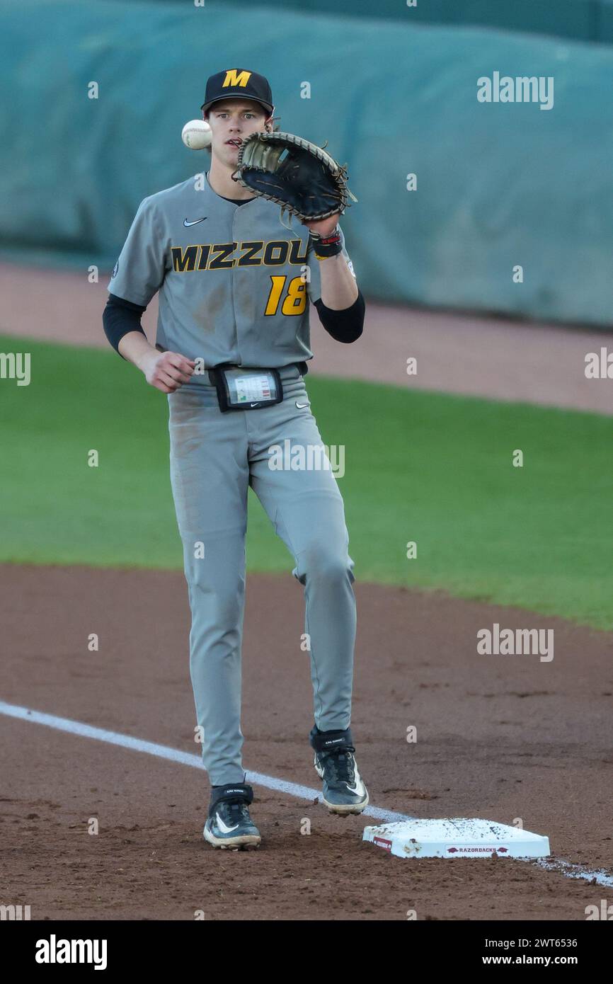 March 15, 2024: Missouri first baseman Jackson Lovich #18 looks in a ...