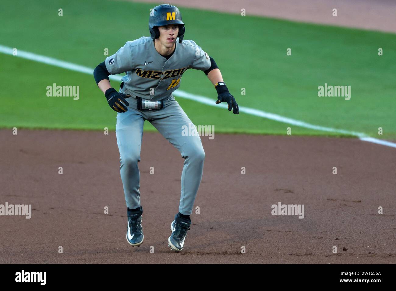 March 15, 2024: Missouri base runner Jackson Lovich #18 works his way ...