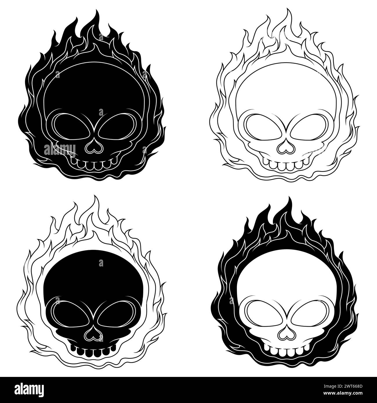 Skull vector design in cartoon style engulfed in fire Stock Vector ...