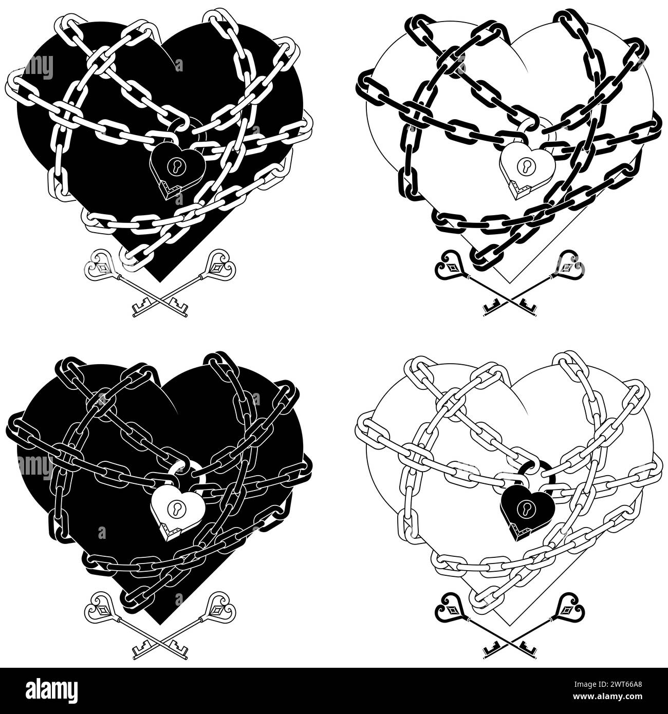 Vector design of a chained love heart, chained heart with padlock and ...