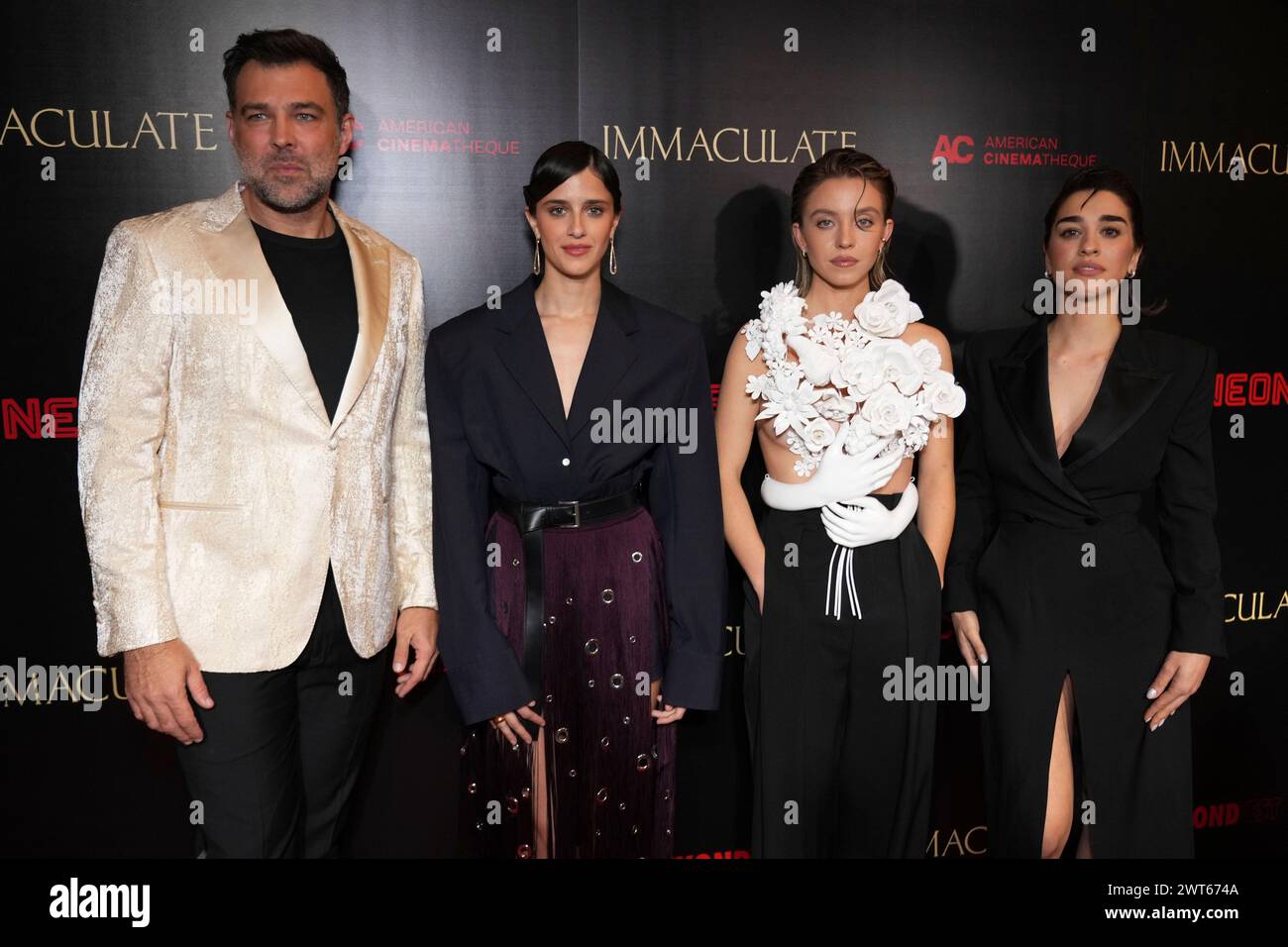 Michael Mohan, from left, Benedetta Porcaroli, Sydney Sweeney and ...