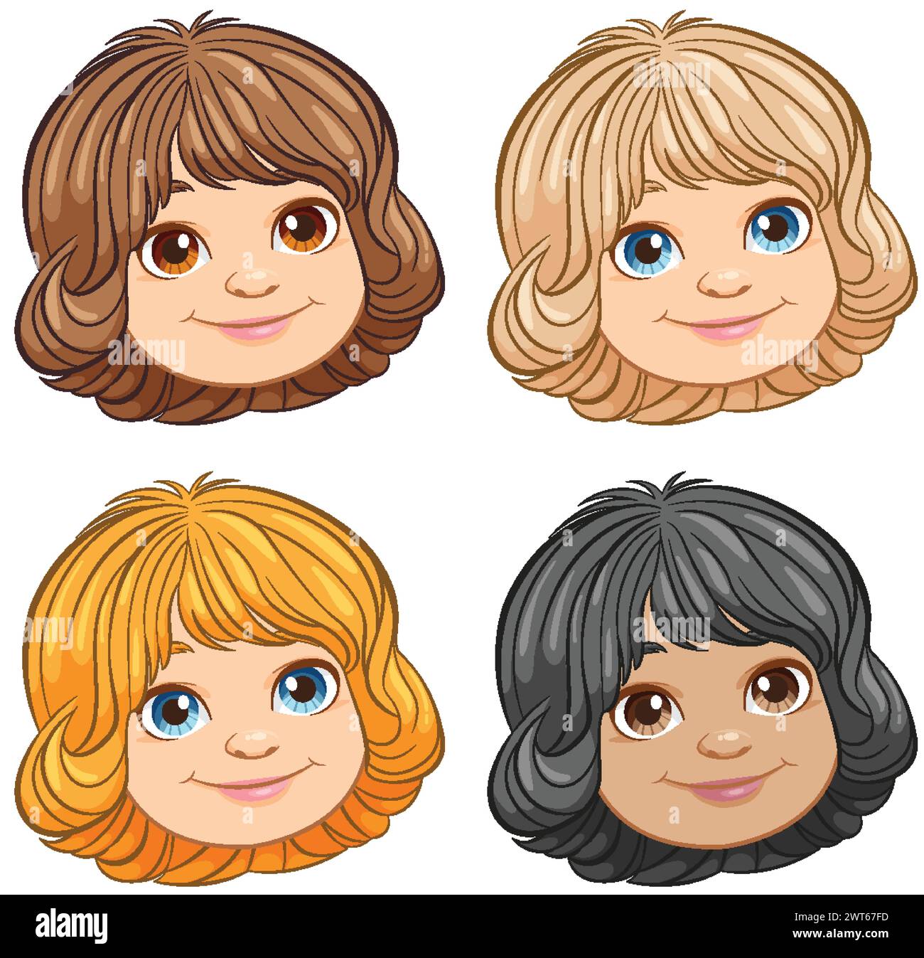 Four cartoon kids with different hair colors Stock Vector Image & Art ...