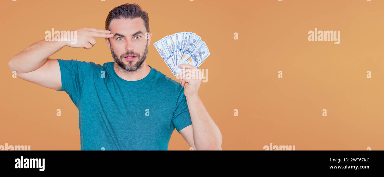 Business man with money banknotes. Male entrepreneur with dollar bills ...