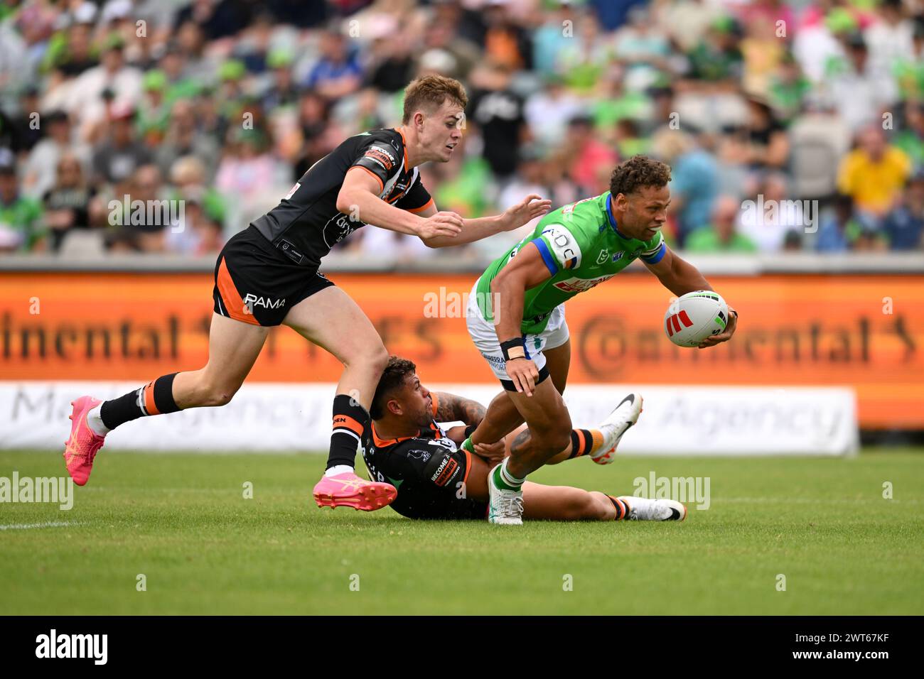 Canberra, Australia. 16th Mar, 2024. Sebastian Kris of the Raiders is ...