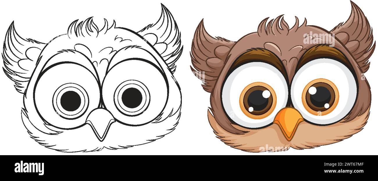 Vector illustration of an owl, colored and line art Stock Vector Image ...