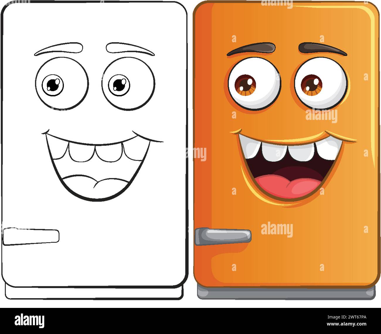 Two smiling cartoon refrigerators with expressive faces Stock Vector ...