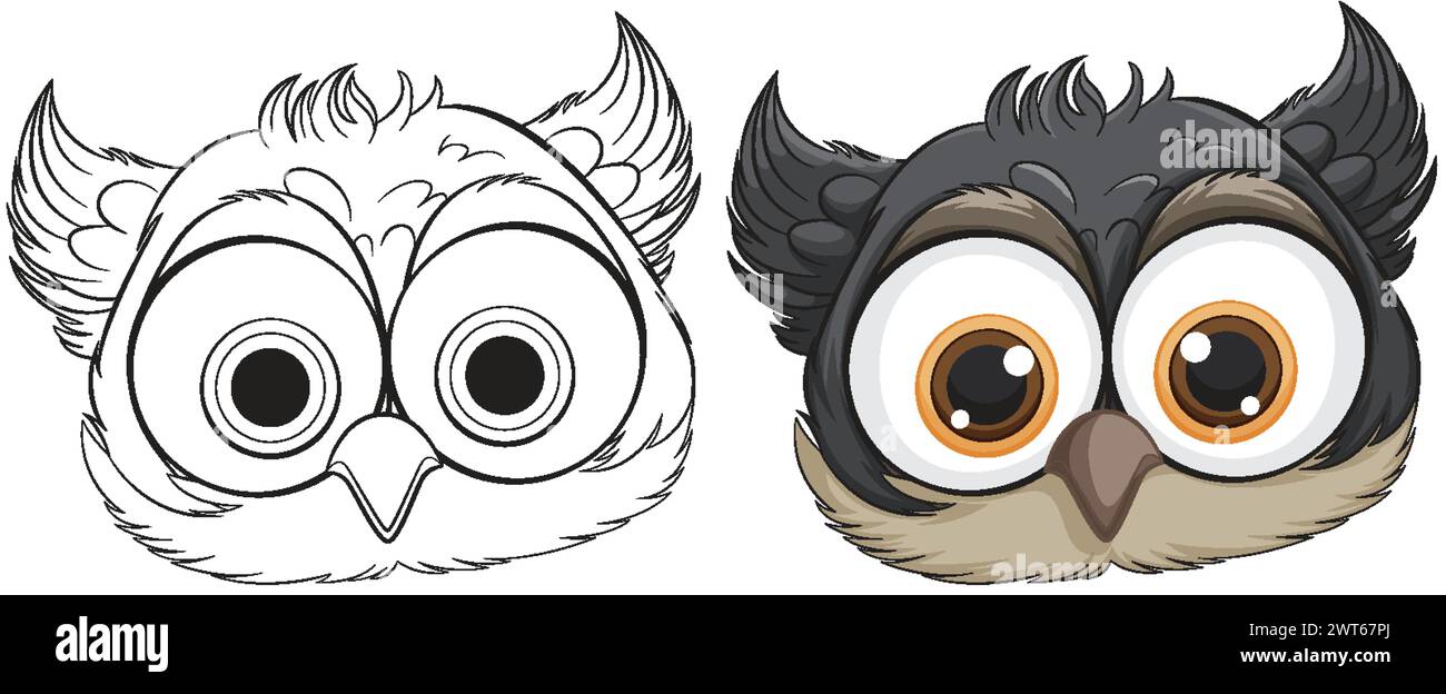 Vector illustration of an owl, line art and colored Stock Vector Image ...
