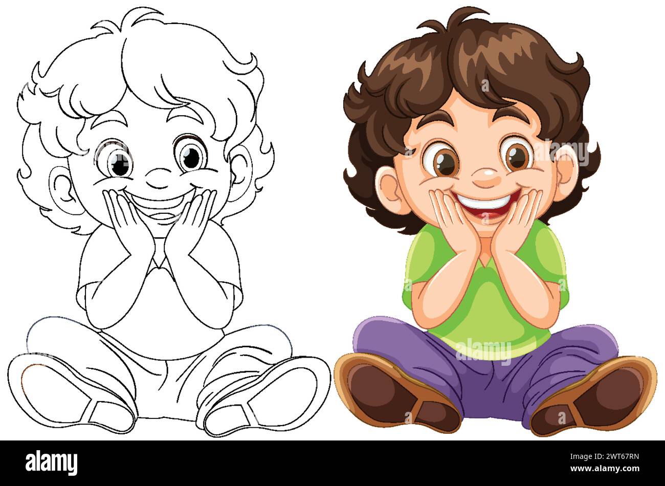 Colorful and line art of a happy child sitting Stock Vector Image & Art ...