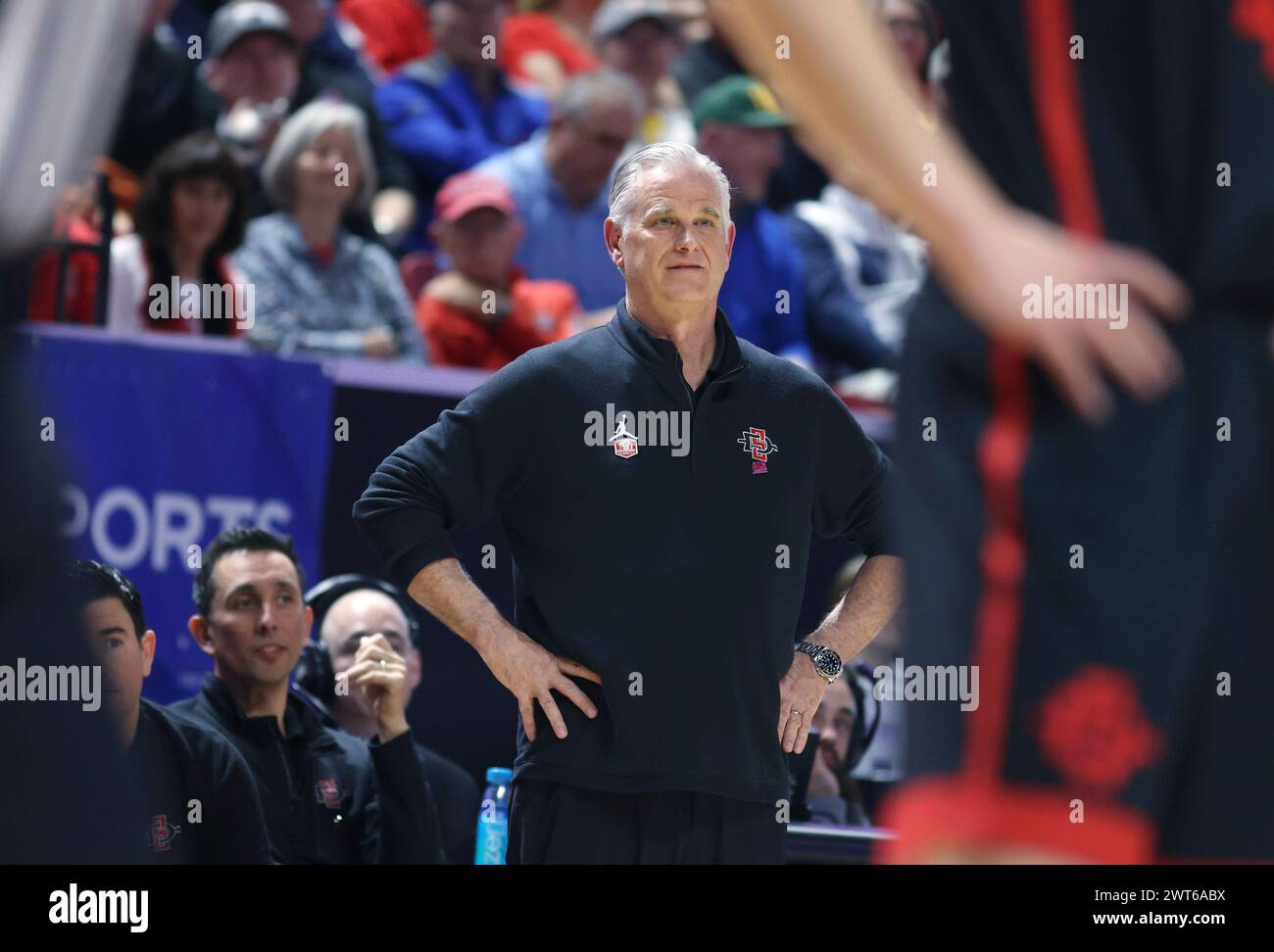 San Diego State coach Brian Dutcher watches play during the first half ...