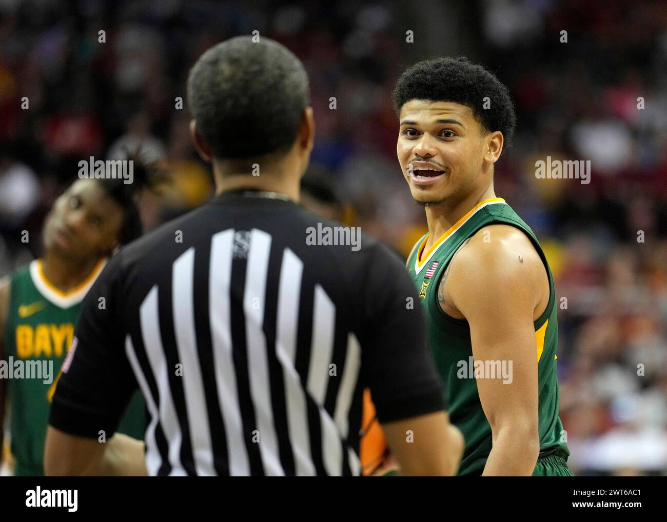 MAR 15 2024: Baylor Bears guard RayJ Dennis (10) has a conversation ...