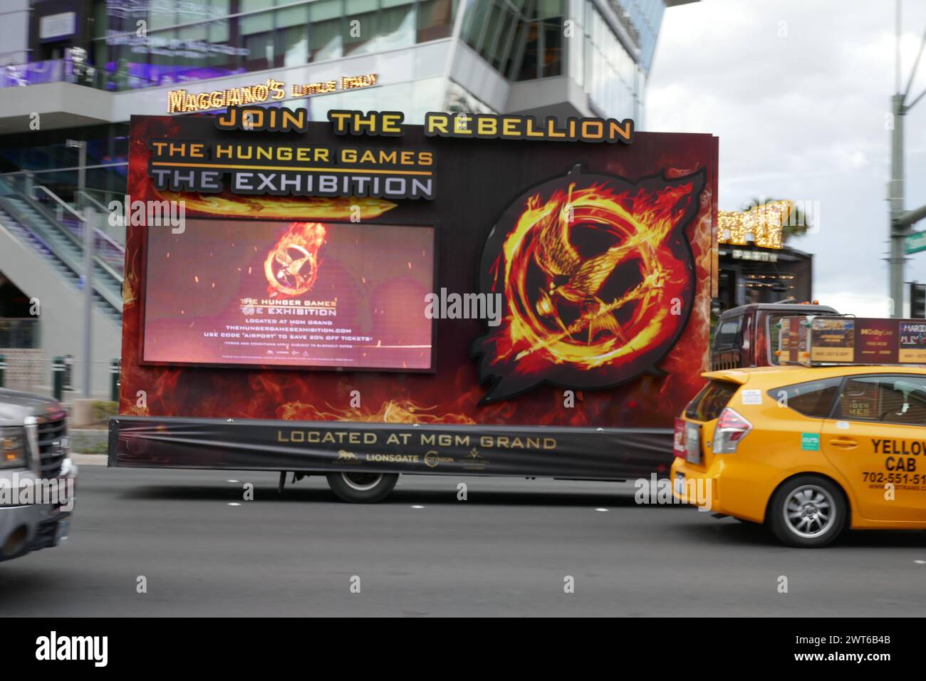 Las Vegas, Nevada, USA 8th March 2024 The Hunger Games The Exhibition Billboard Truck on Las ...