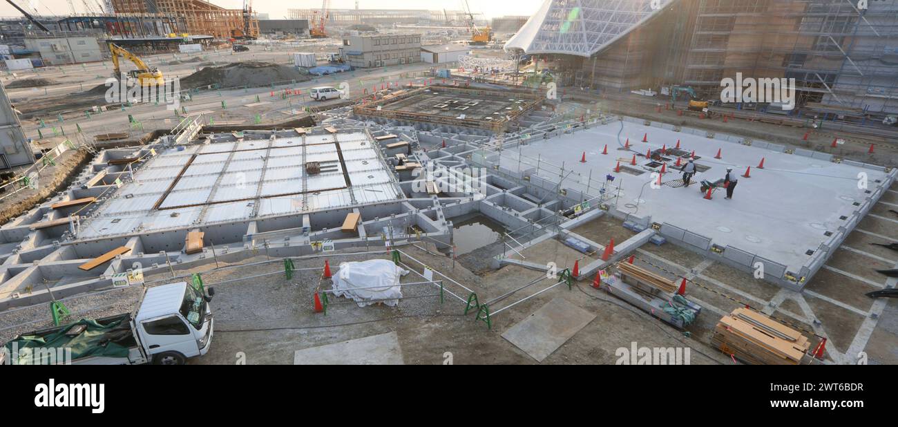 A photo shows NTT Pavilion under construction for EXPO 2025 in Osaka ...