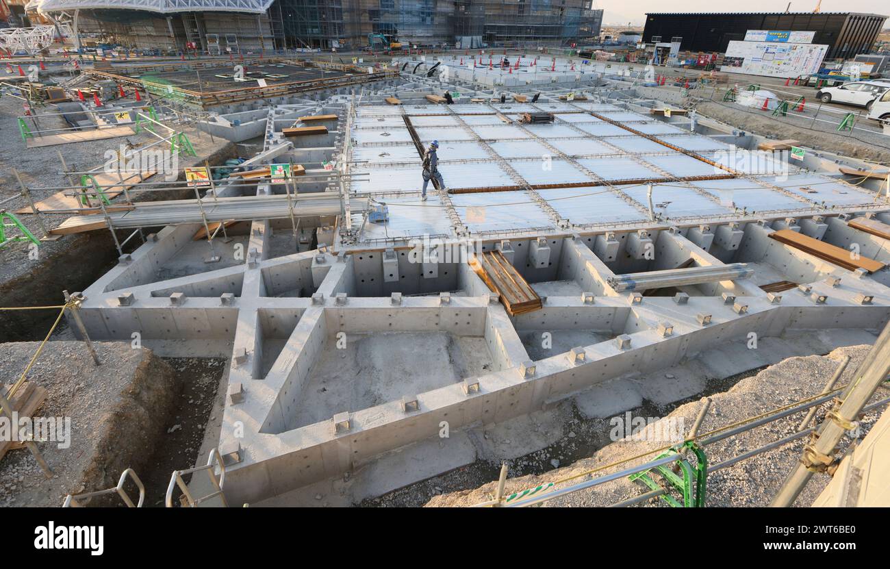 A photo shows NTT Pavilion under construction for EXPO 2025 in Osaka ...