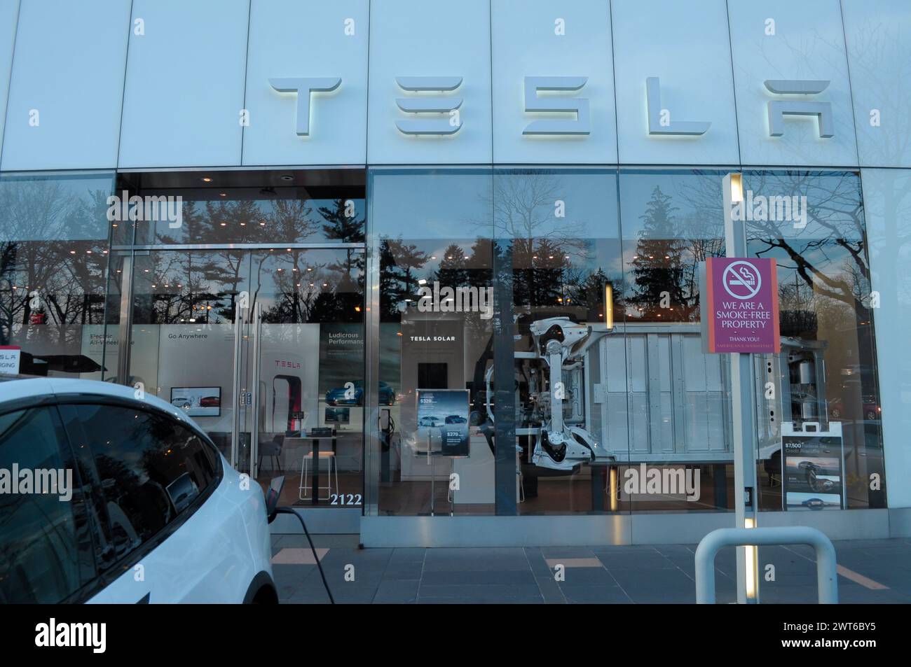 New York, United States. 15th Mar, 2024. A Tesla showroom is seen in ...