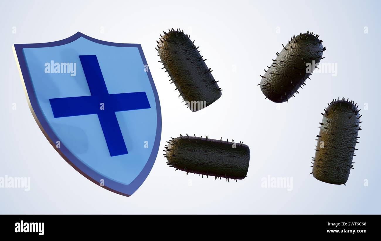3d rendering of shield with cross symbol and rabies virus Stock Photo ...