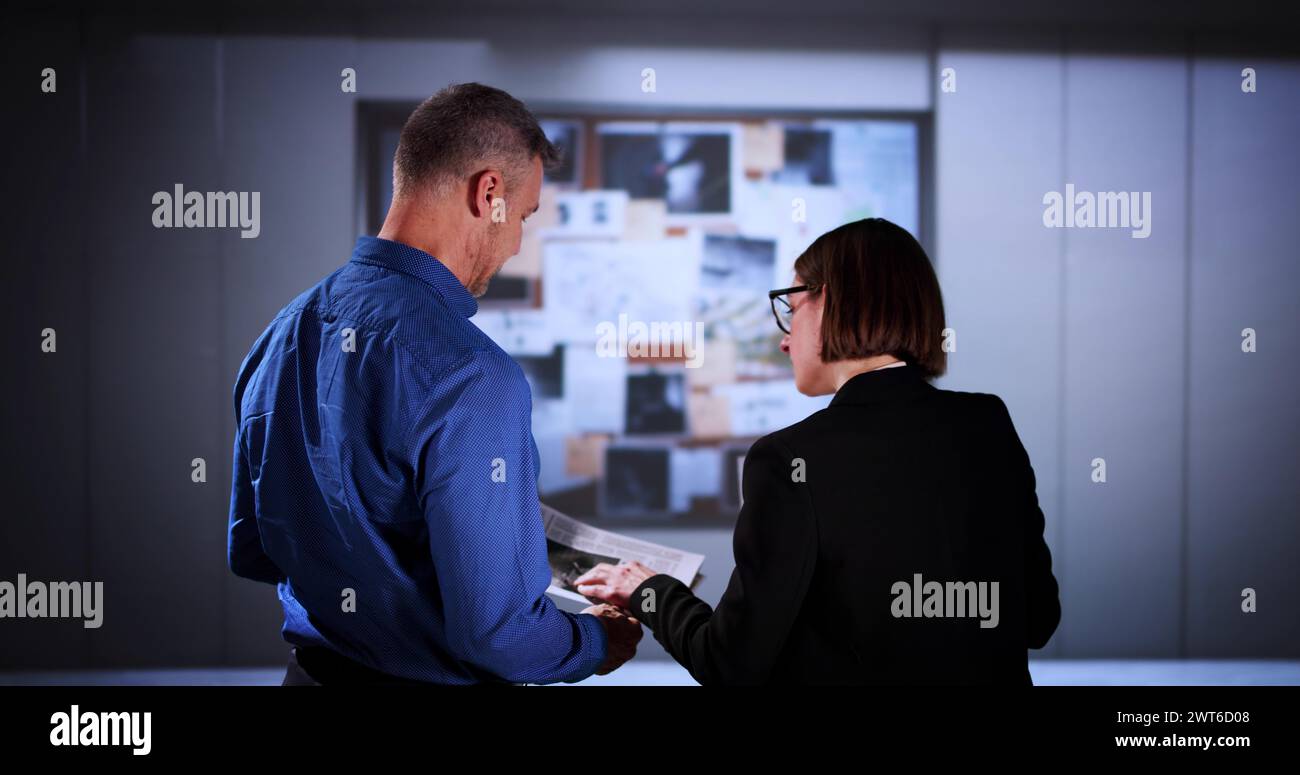 Two Private Detectives Searching Crime Investigation Board Stock Photo ...