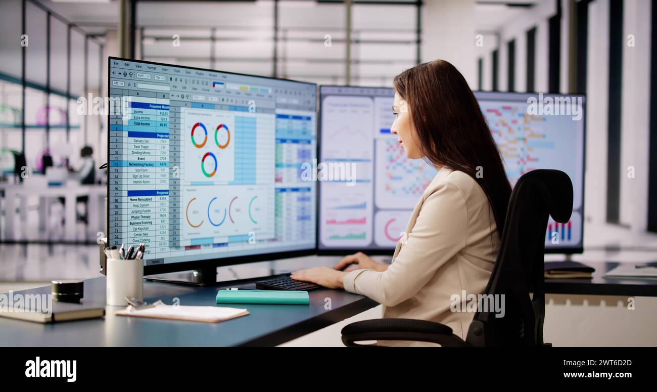 Business Data Audit Spreadsheet On Analyst Computer Stock Photo - Alamy
