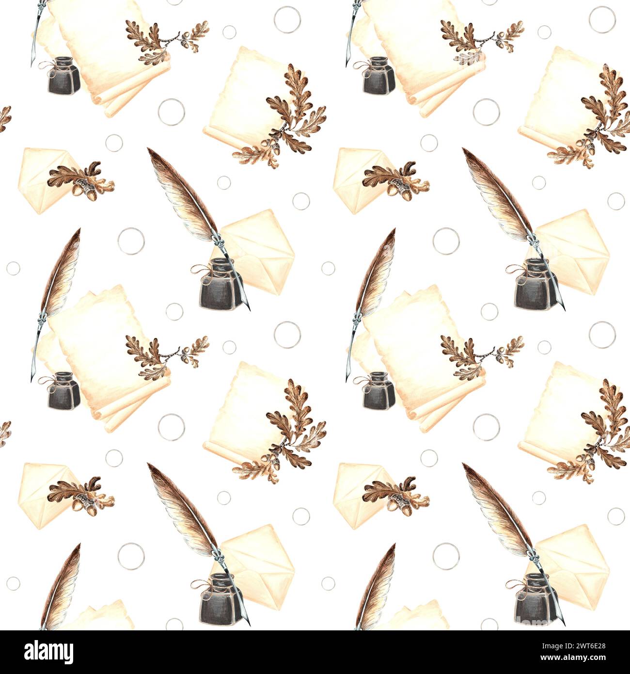 Seamless pattern from vintage writing supplies. Parchment paper ...