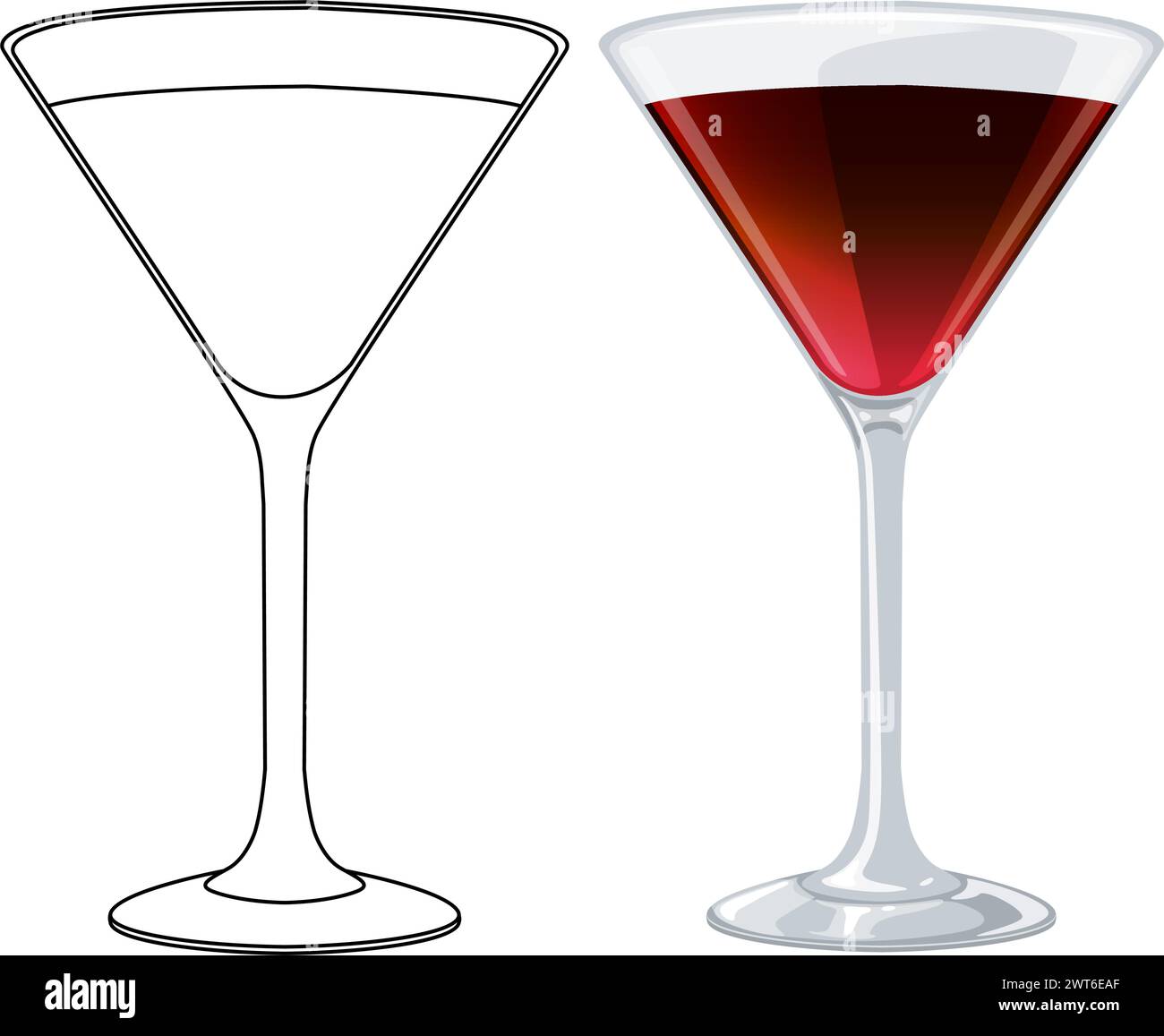 Vector illustration of an empty and full cocktail glass Stock Vector ...