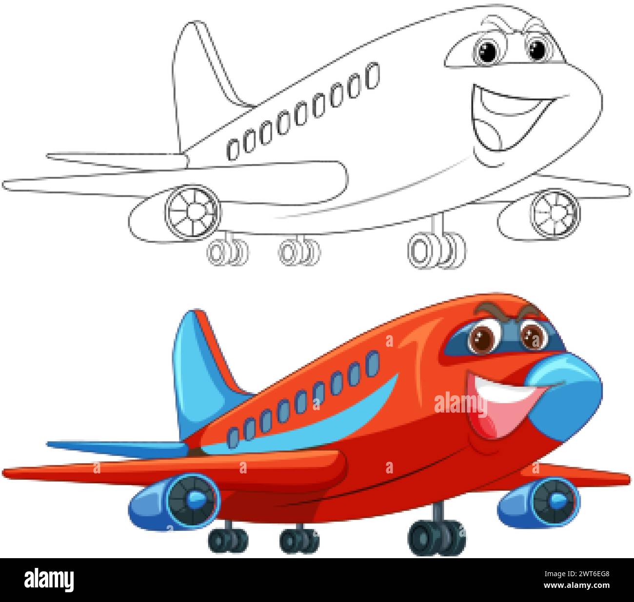 Colorful and outlined cartoon airplanes with faces Stock Vector Image ...