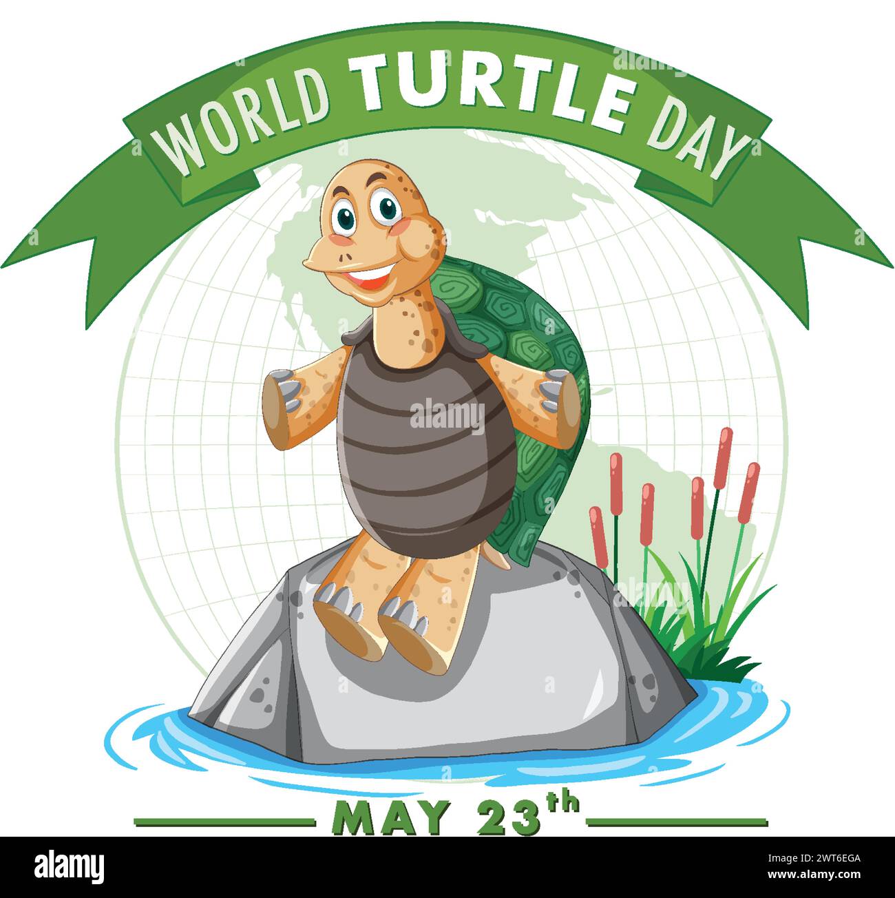Cheerful turtle celebrating World Turtle Day on a rock Stock Vector ...